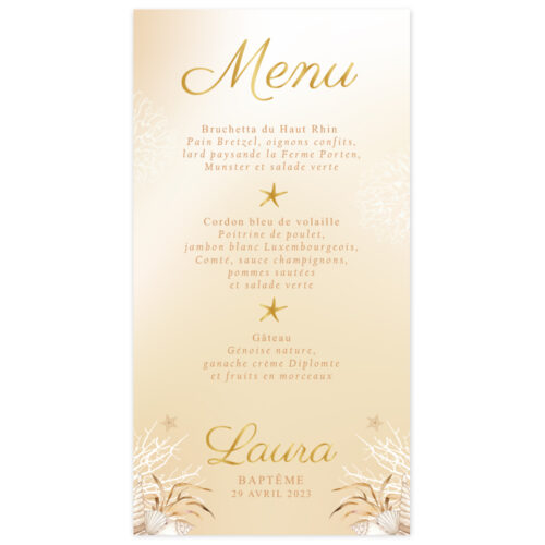 Menu baptême - Thème Océan Bohème & Or - Mmez Creazioni