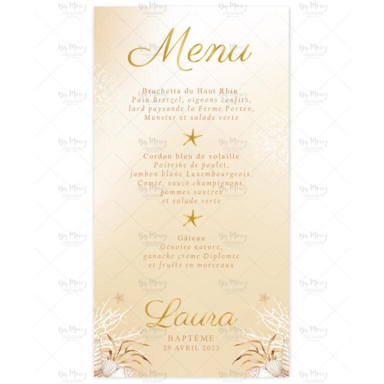 Menu baptême - Thème Océan Bohème & Or - Mmez Creazioni