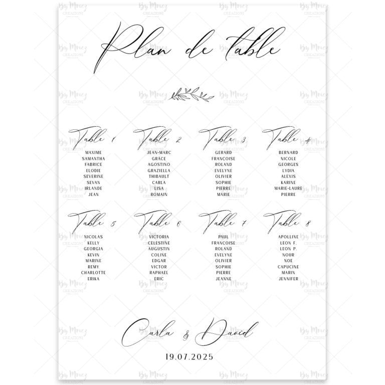 Plan de table personnalisé - Thème Coton & Epuré - Mmez Creazioni